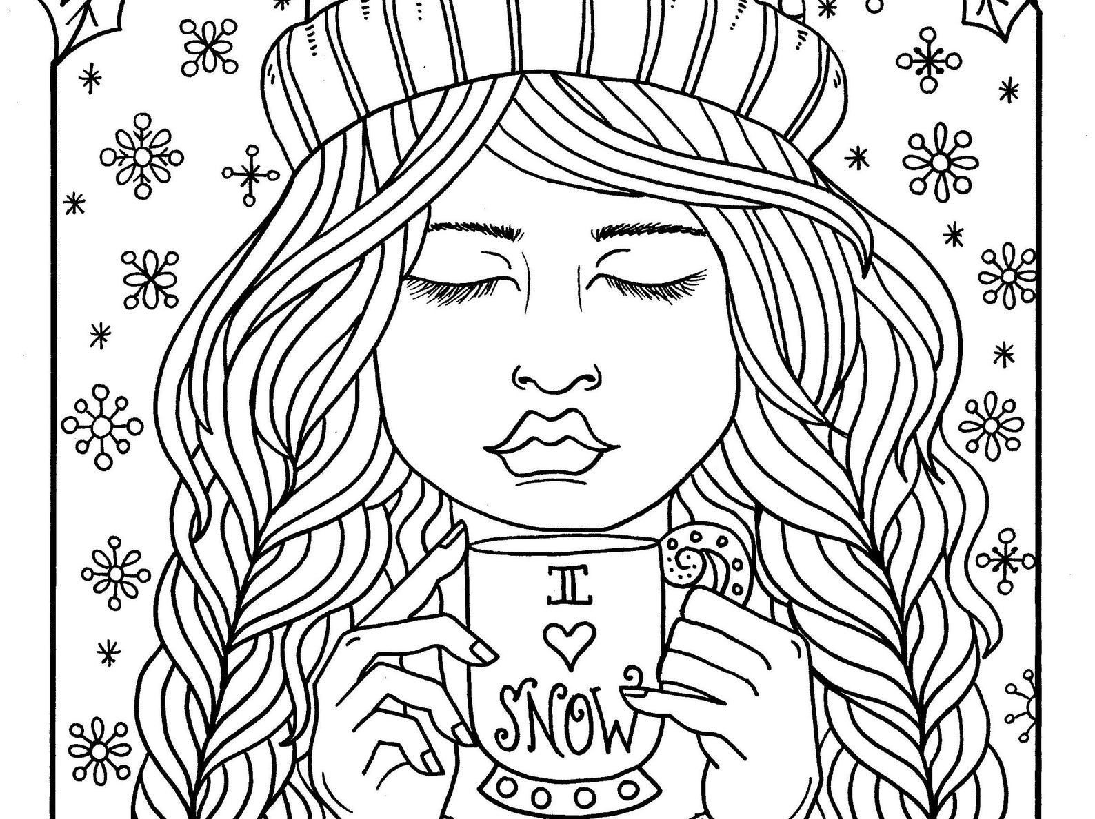 5 Christmas Girls Printable Coloring Pages. Holiday Coloring Fun for ...