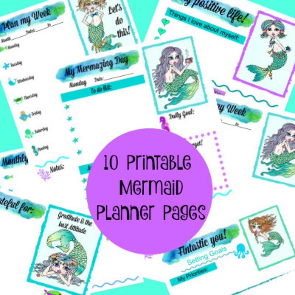 Planner Pages Printable. Cute Mermaids to Brighten Your Day! 10 Pages ...