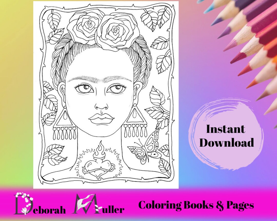 Frida Coloring Page. Instant Download JPG. Digital Art, Frida Khalo Art ...