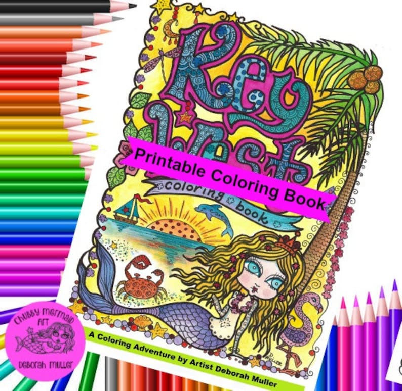 Key West Digital Coloring Book, Instant Download, Animals, Dolphin, Sea ...