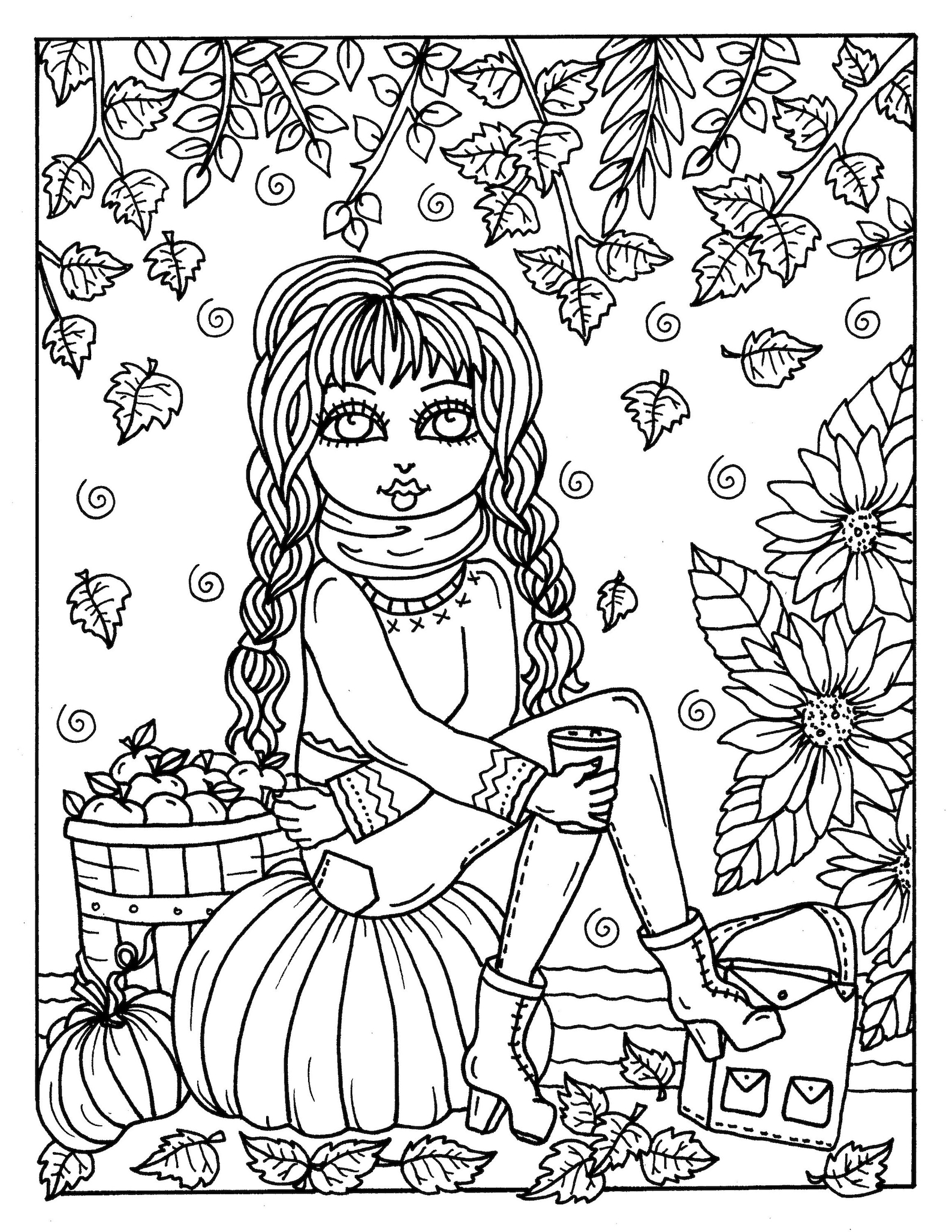 7 PAGES FALL Girls Digital Coloring Pages Digi, Color Page, Instant ...