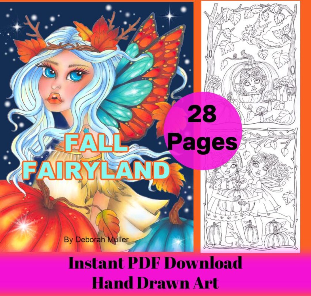 FALL FAIRYLAND Pdf Coloring Book. Fun and Whimsical Fall Coloring. Hand ...