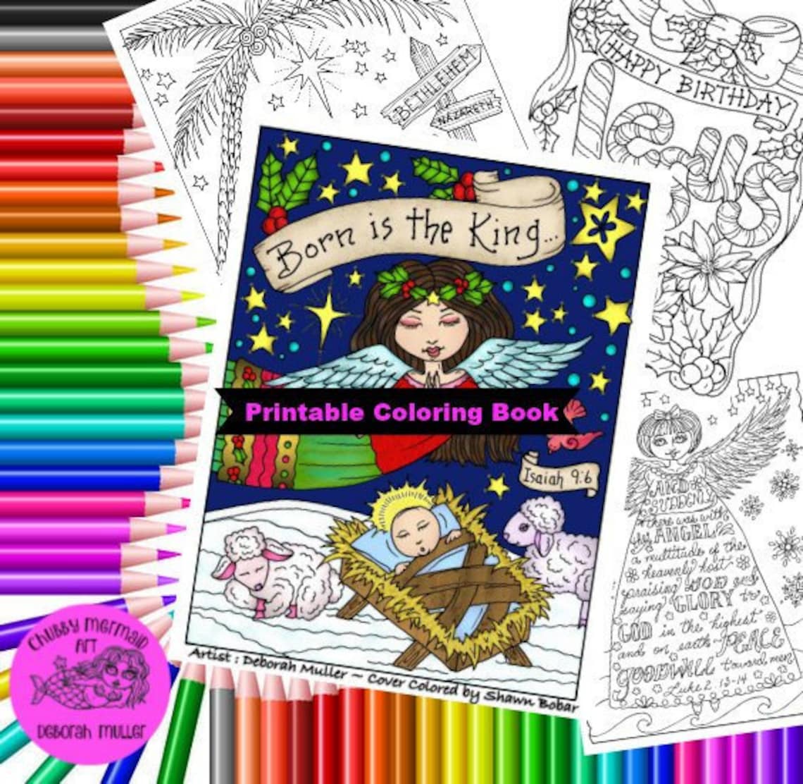 Digital Coloring Book Born is the King Christian Art Holiday - Etsy