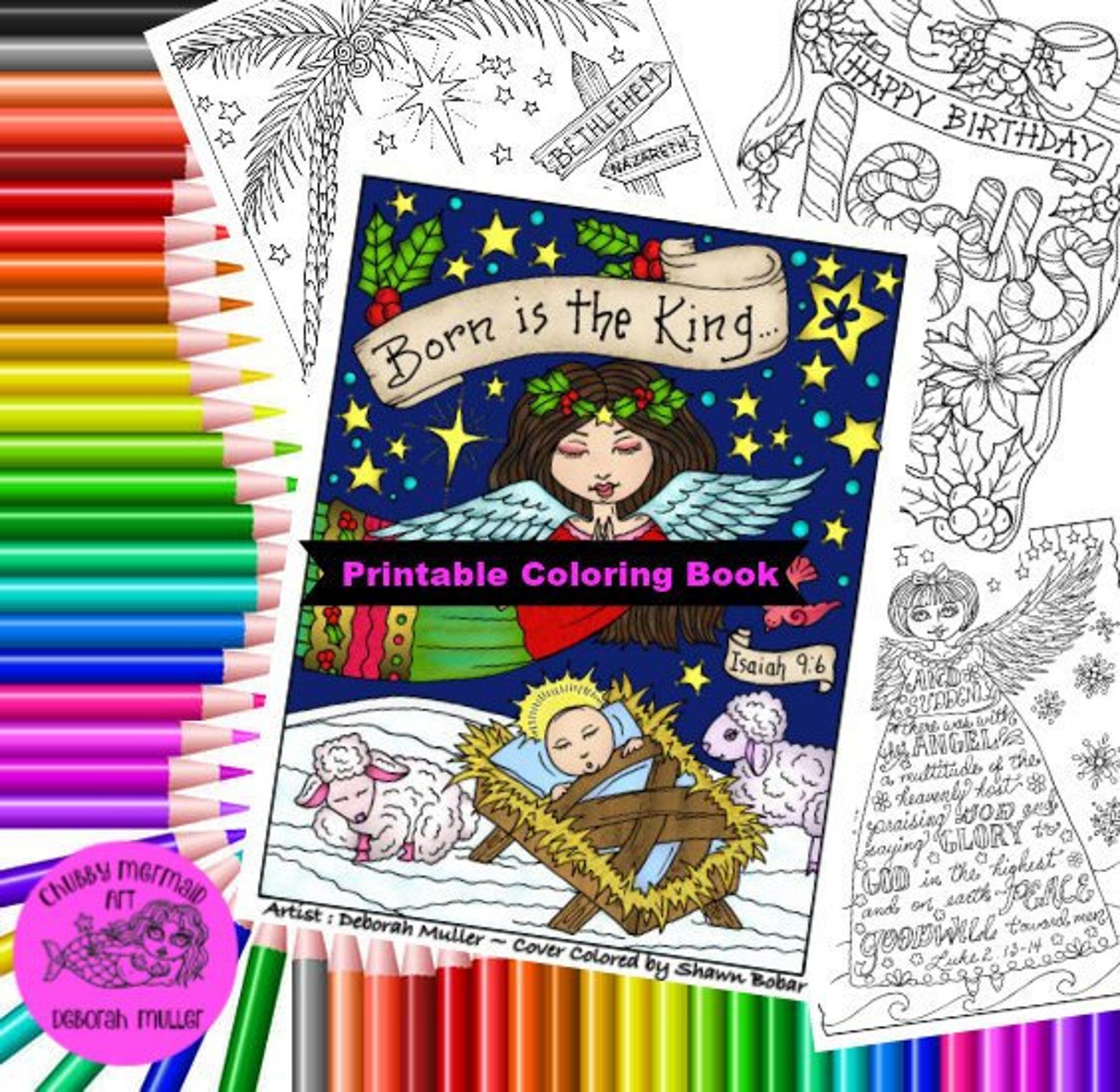 Digital Coloring Book Born is the King Christian Art Holiday, Adult ...