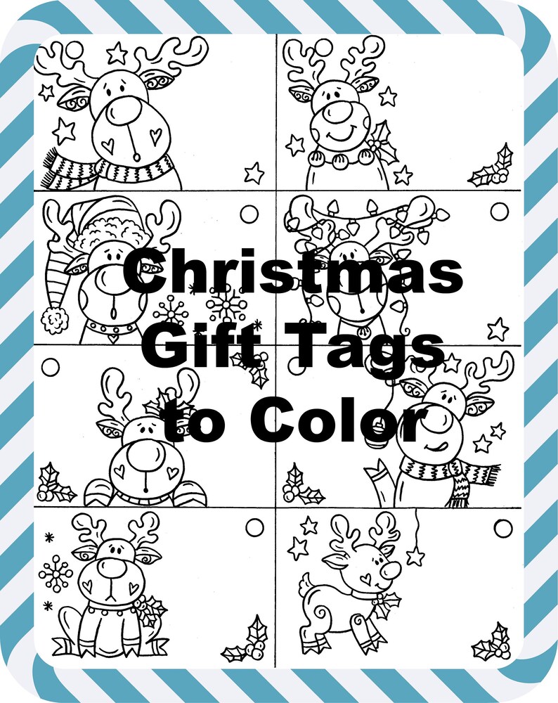 Christmas Reindeer Gift Tags to Color Printable Digital - Etsy