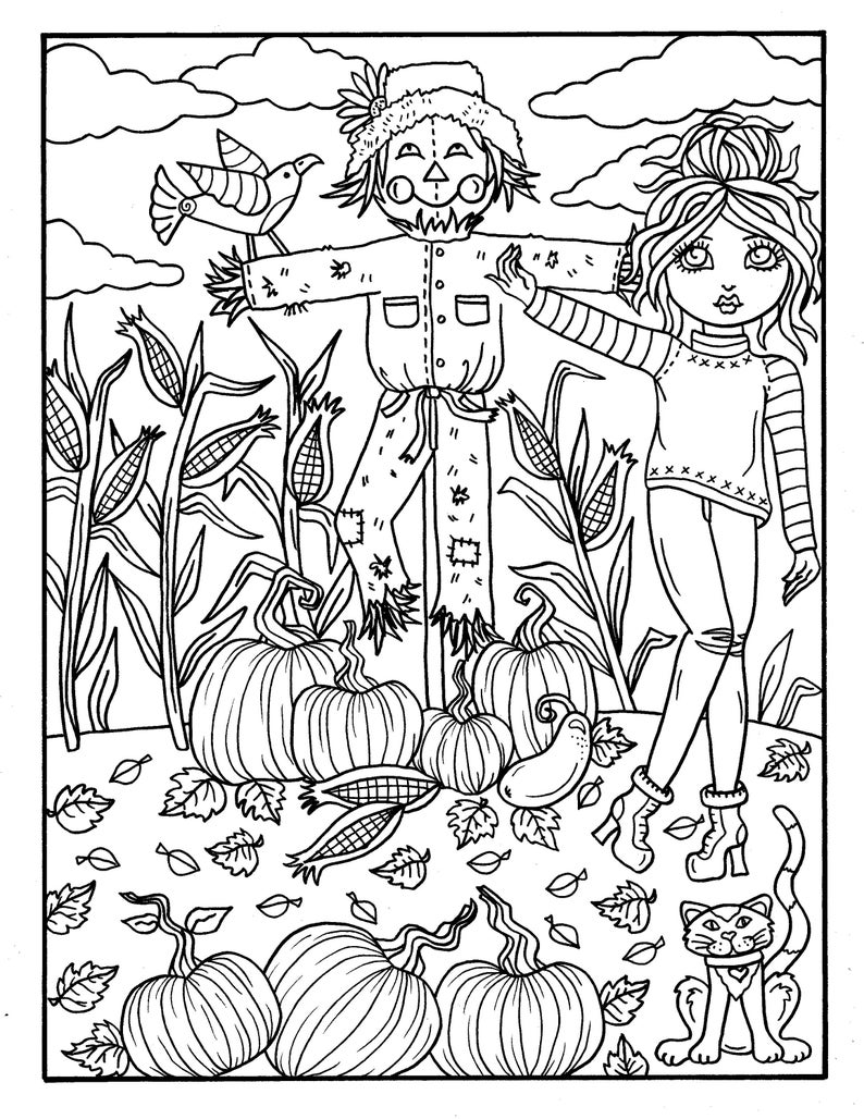 Fall Friends Digital Coloring Book Fun Fall Girls and Their | Etsy