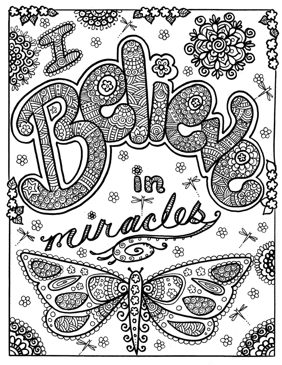 INSTANT Download Believe in Miracles Coloring Page You Be the Artist - Etsy