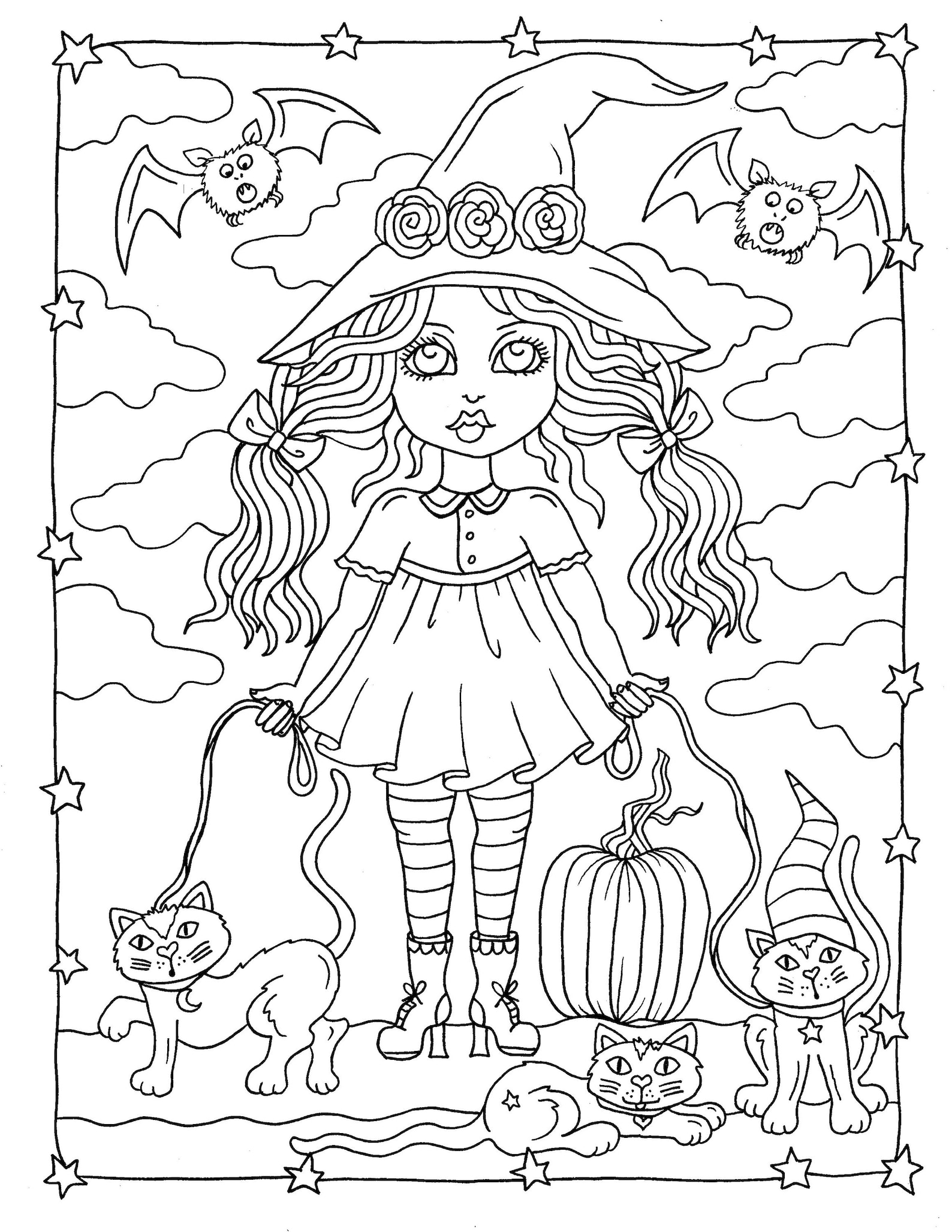Little Witches Digital Coloring Book. Print and Color Cute | Etsy