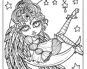 5 Pages Gothic Angels to Color Coloring Book Digital | Etsy