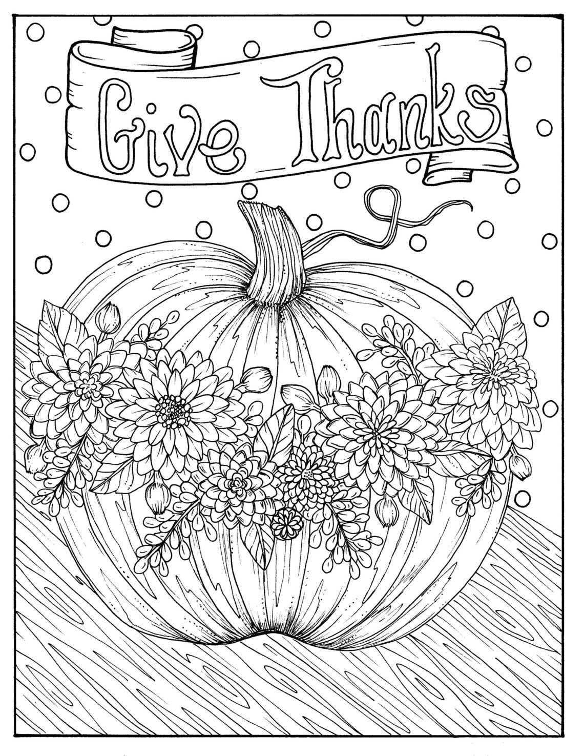 Give Thanks Digital Coloring Page Thanksgiving Harvest - Etsy