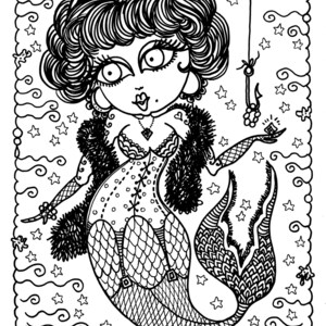 5 Pages Burlesque Mermaids to Color Digital Coloring for Adults Fun ...