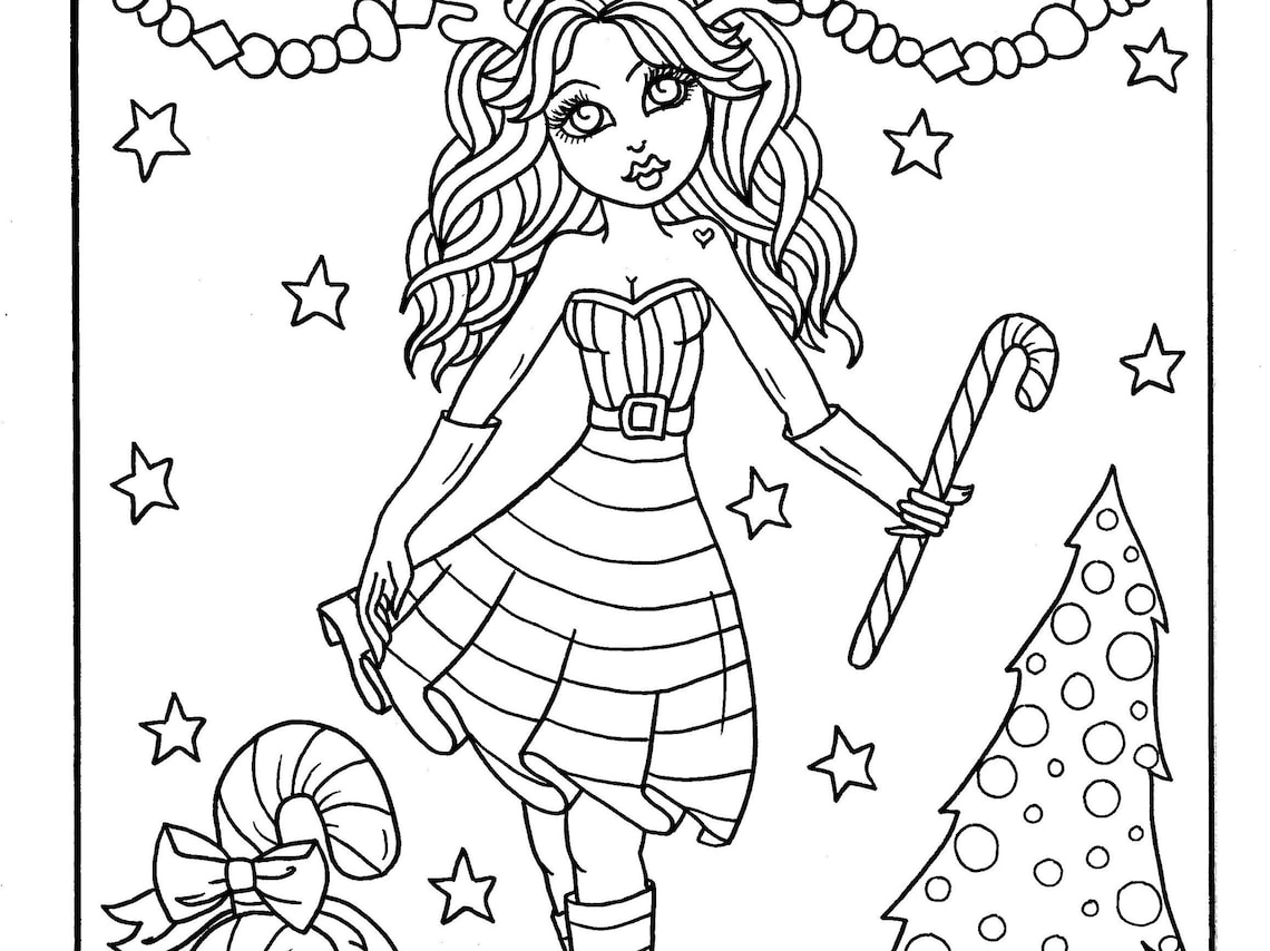 5 Christmas Girls Printable Coloring Pages. Holiday Coloring Fun for ...