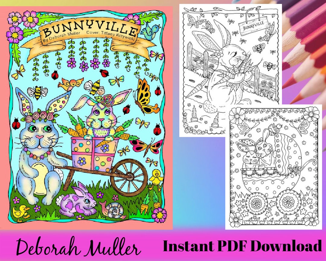 BUNNYVILLE Instant Download Coloring Book for All Ages. Bunnies ...