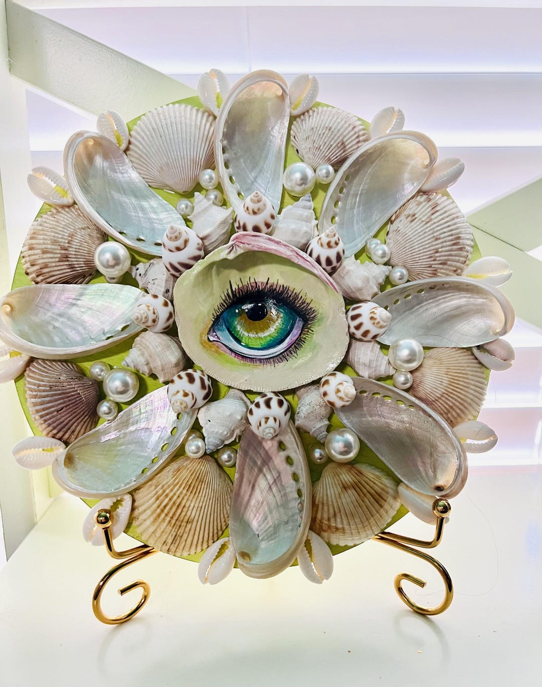 Lovers Eye Hand Painted Shell Art With a Stand. Fun and Funky Beach ...