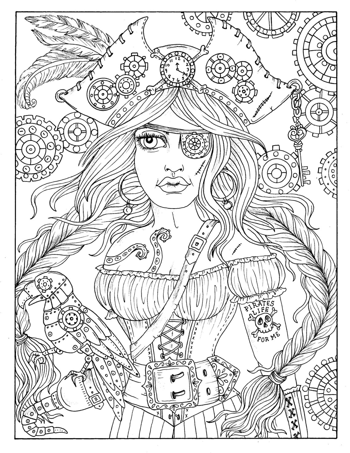 Steampunk Pirate Girl Coloring Page Instant Download. Adult - Etsy