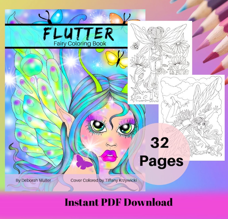 FLUTTER Instant Download PDF Coloring Book of Whimsical Fairies and ...