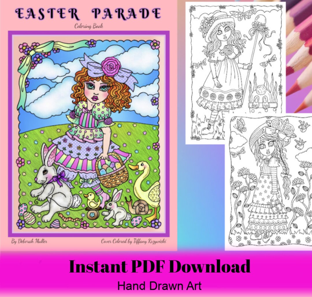 Digital Coloring Book Spring Has Sprung and Girls and Animals Are ...