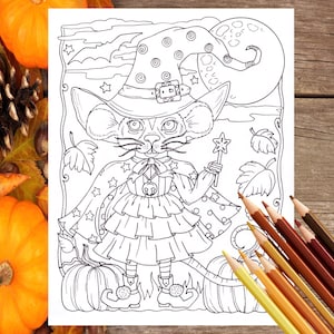 Witchy Mouse Digital PDF Coloring Page. Halloween Coloring Page, Hand ...
