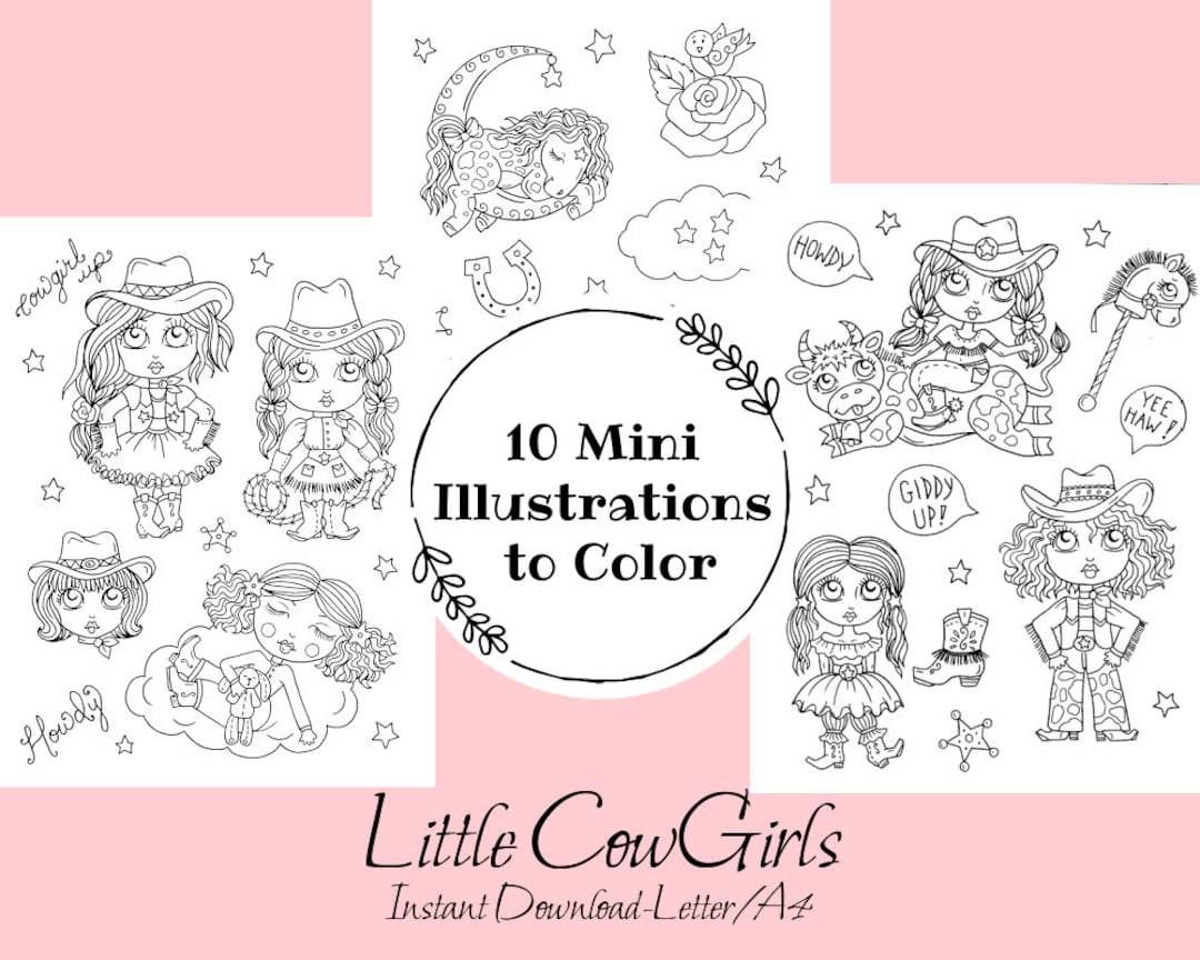 Hee Haw Cowgirls! Mini Pages to Color. 10 Tiny Cow-girl Illustrations ...