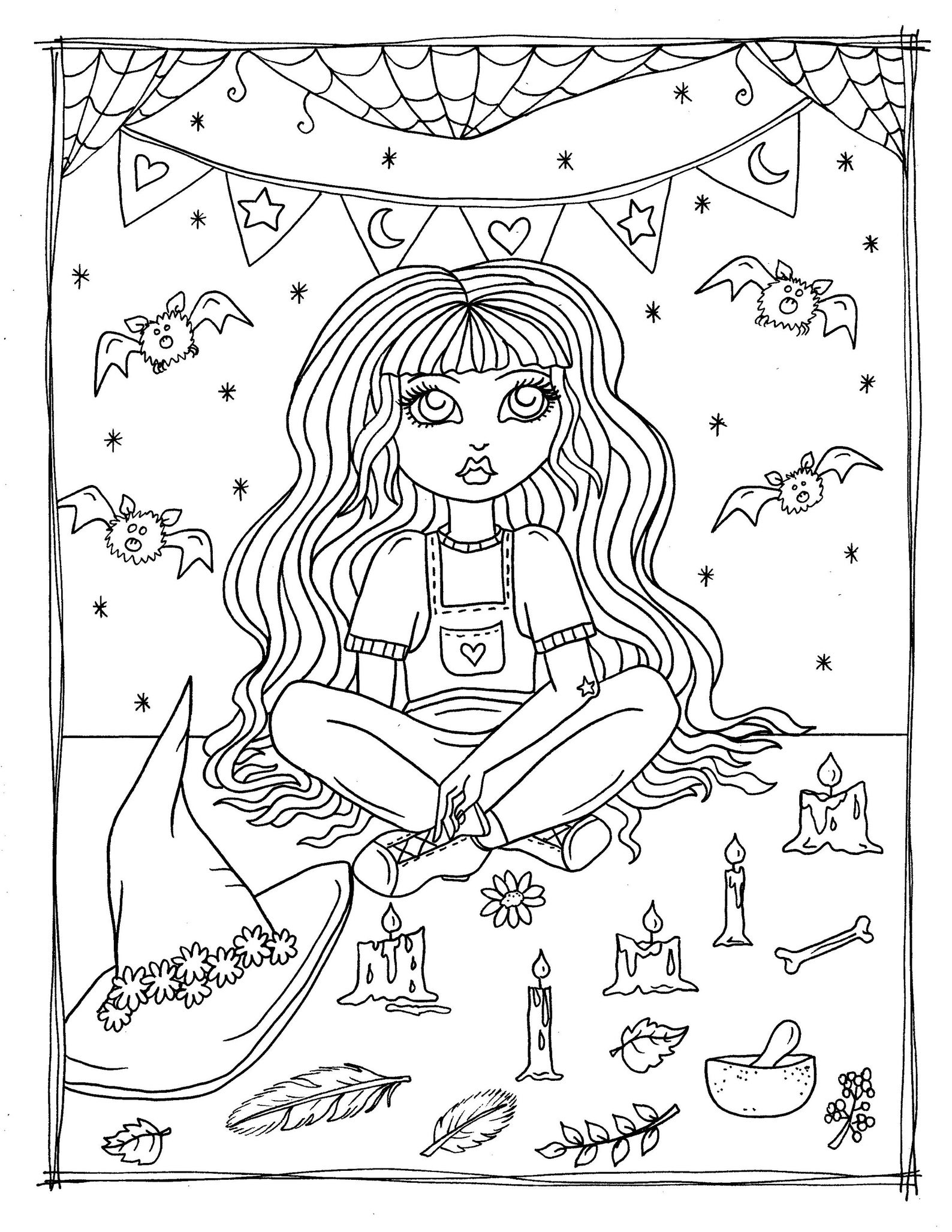 Little Witches Digital Coloring Book. Print and Color Cute | Etsy