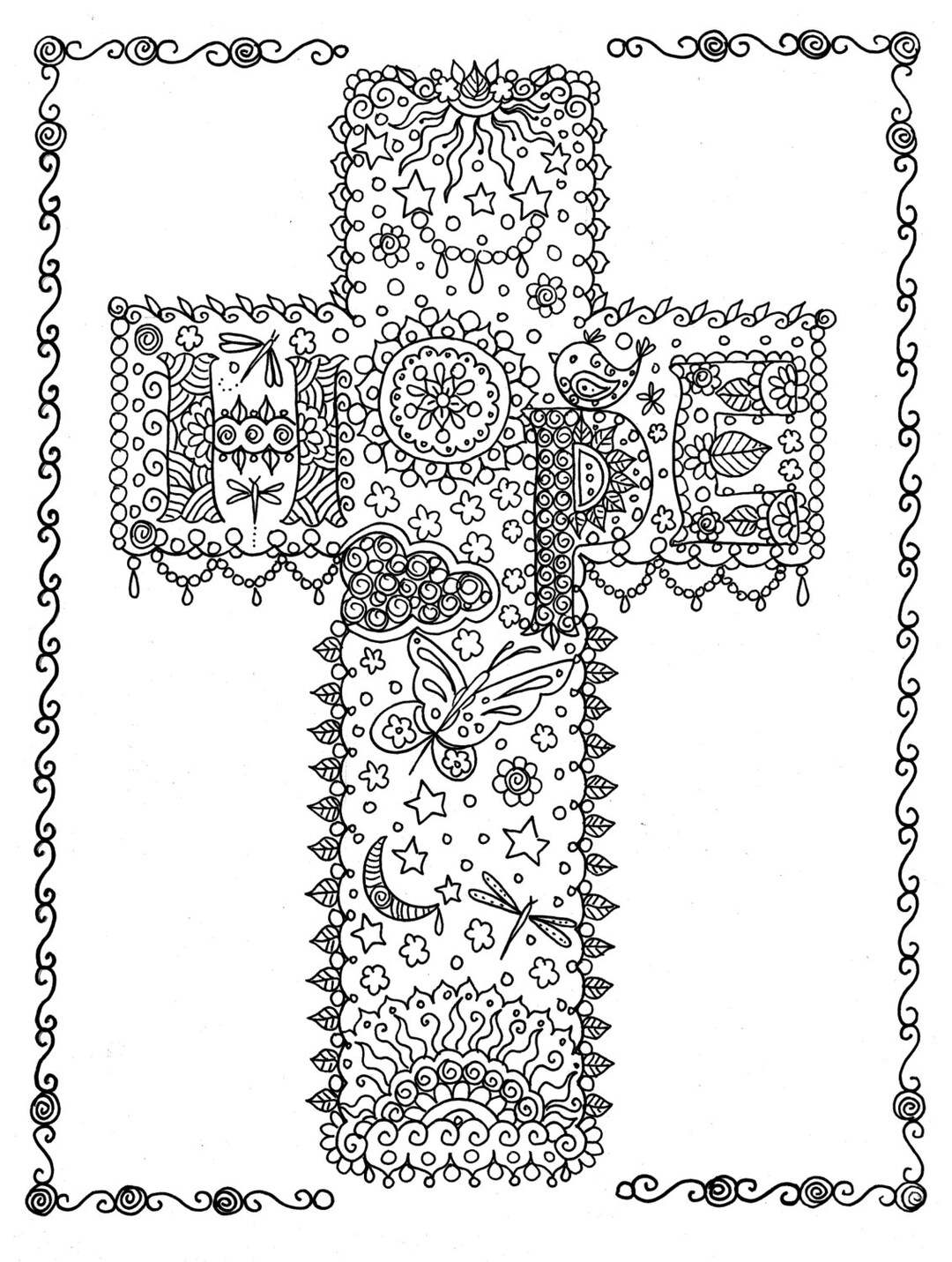 HOPE Cross Digital Coloring Page Instant Download From Crosses Cloring ...