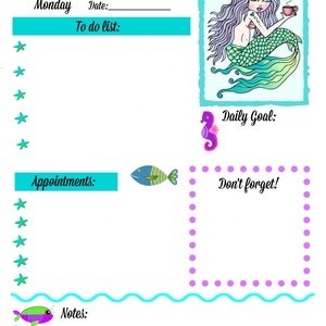 Planner Pages Printable. Cute Mermaids to Brighten Your Day! 10 Pages ...