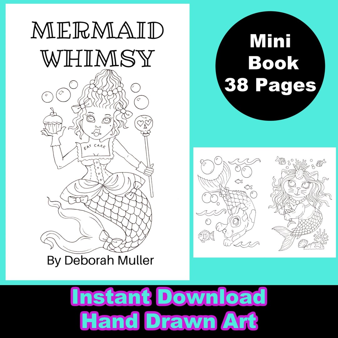 MERMAID WHIMSY Pdf Coloring Book. Beautiful, All Original Art Drawn by ...