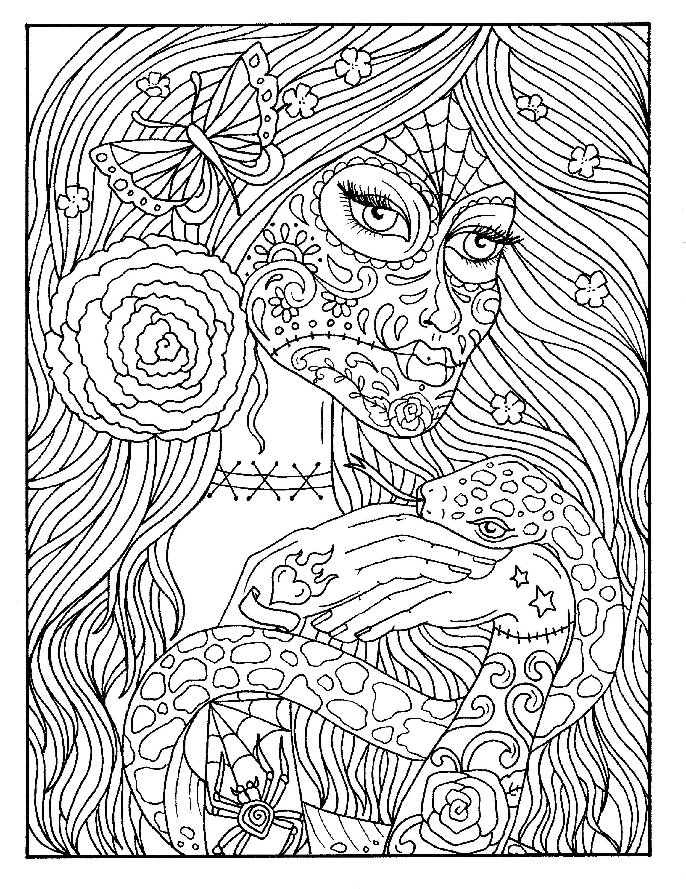 DIGITAL Book Day of the Dead girls skulls and pets coloring | Etsy