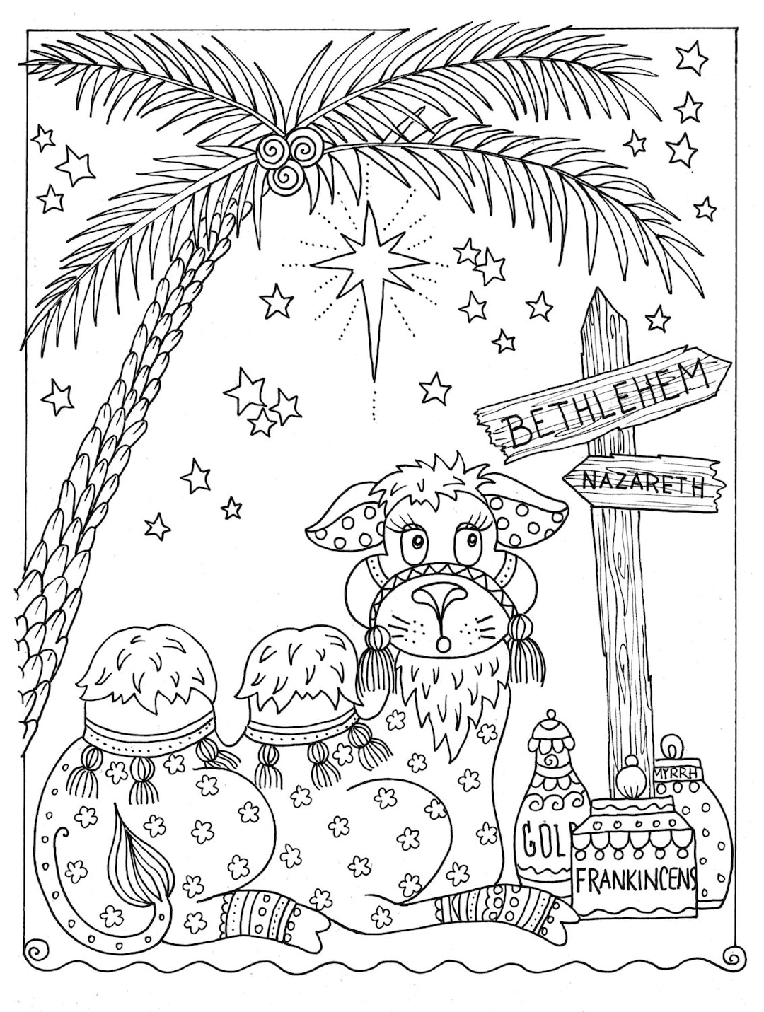 Instant Coloring Page Christmas Coloring Fun Camel Christian Art to ...