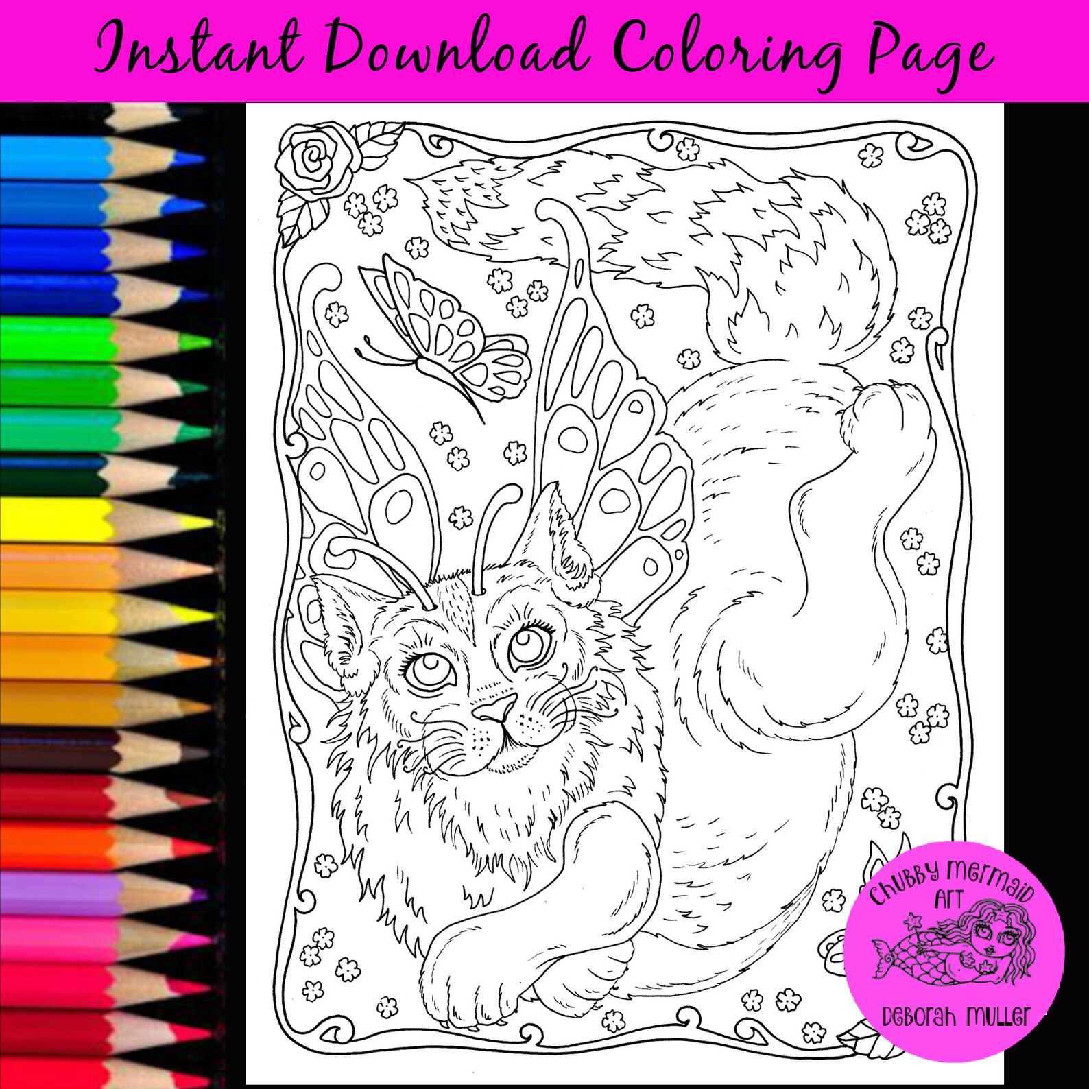 Kitty Fairy Spring Coloring Page. Instant Download Ready to - Etsy