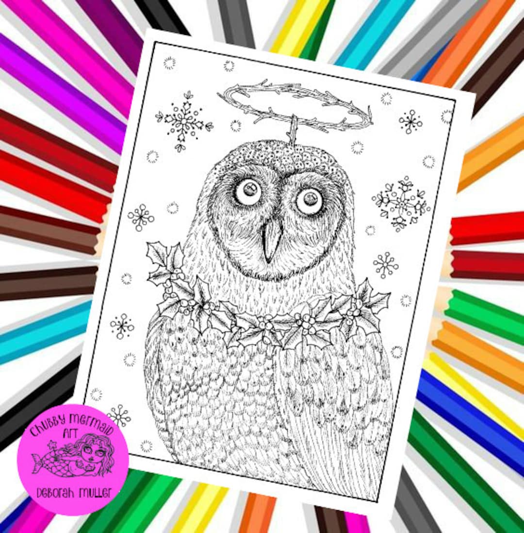 Printable Owl Angel Coloring Page. Digital, Adult Coloring, Animals ...
