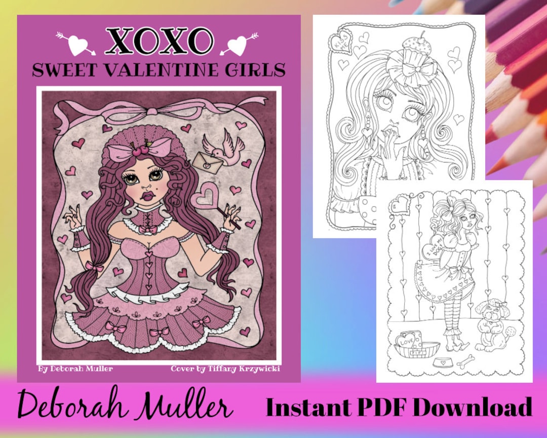 XOXO Valentine Girls Instant Download Coloring Book. Deborah Muller ...