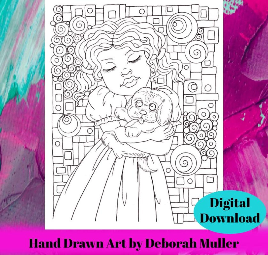 Puppy Love Digital Coloring Page. Hand Drawn Art by Me! Fun Coloring ...