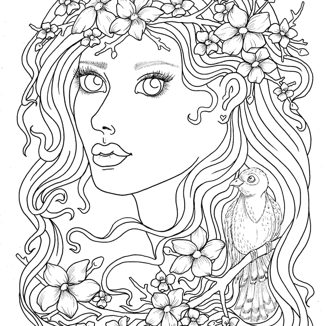 5 Pages of Spring Flower Girls to Color. Hydrangea Daisy - Etsy