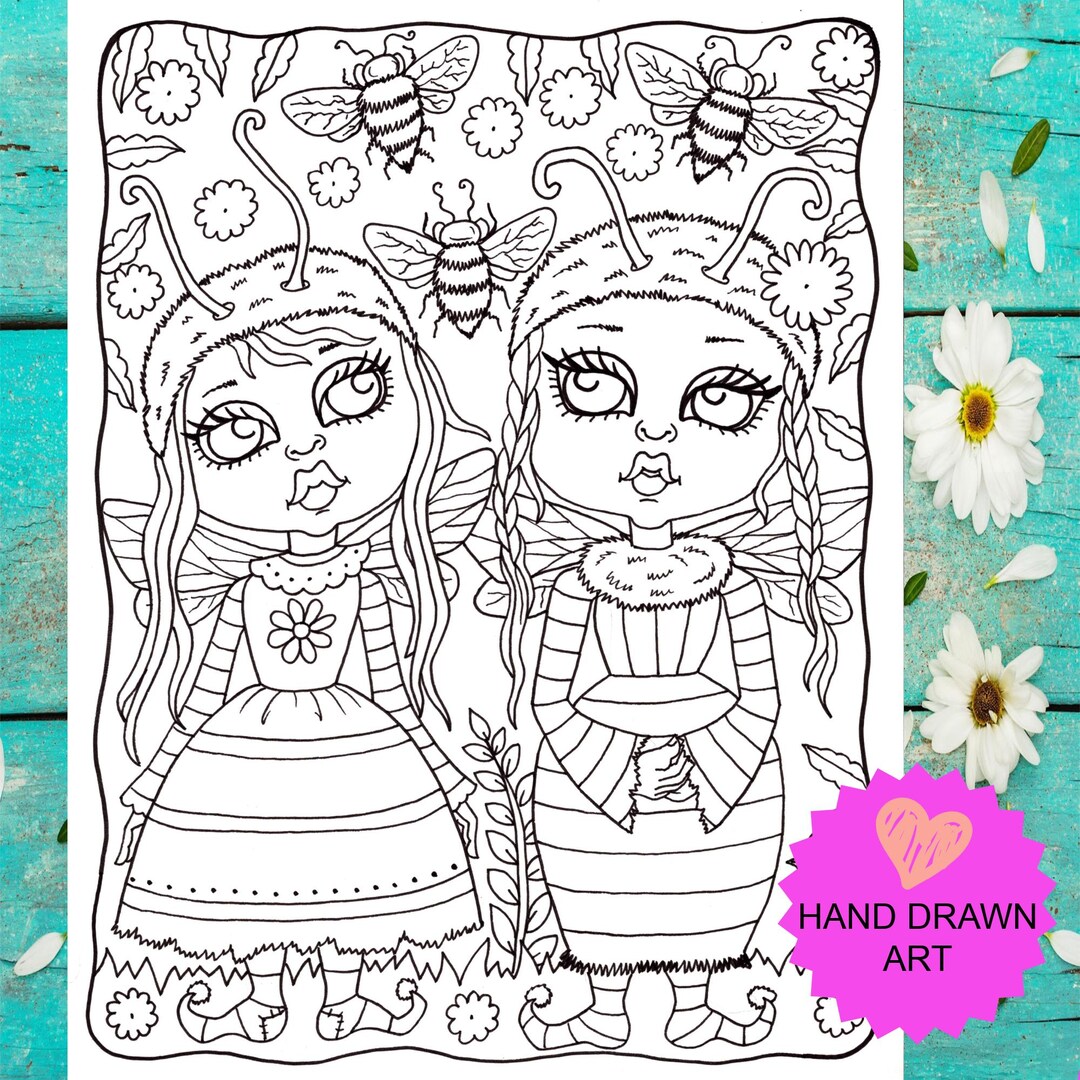 BEE Friends Coloring Page. Instant Download. Hand Drawn Art. - Etsy