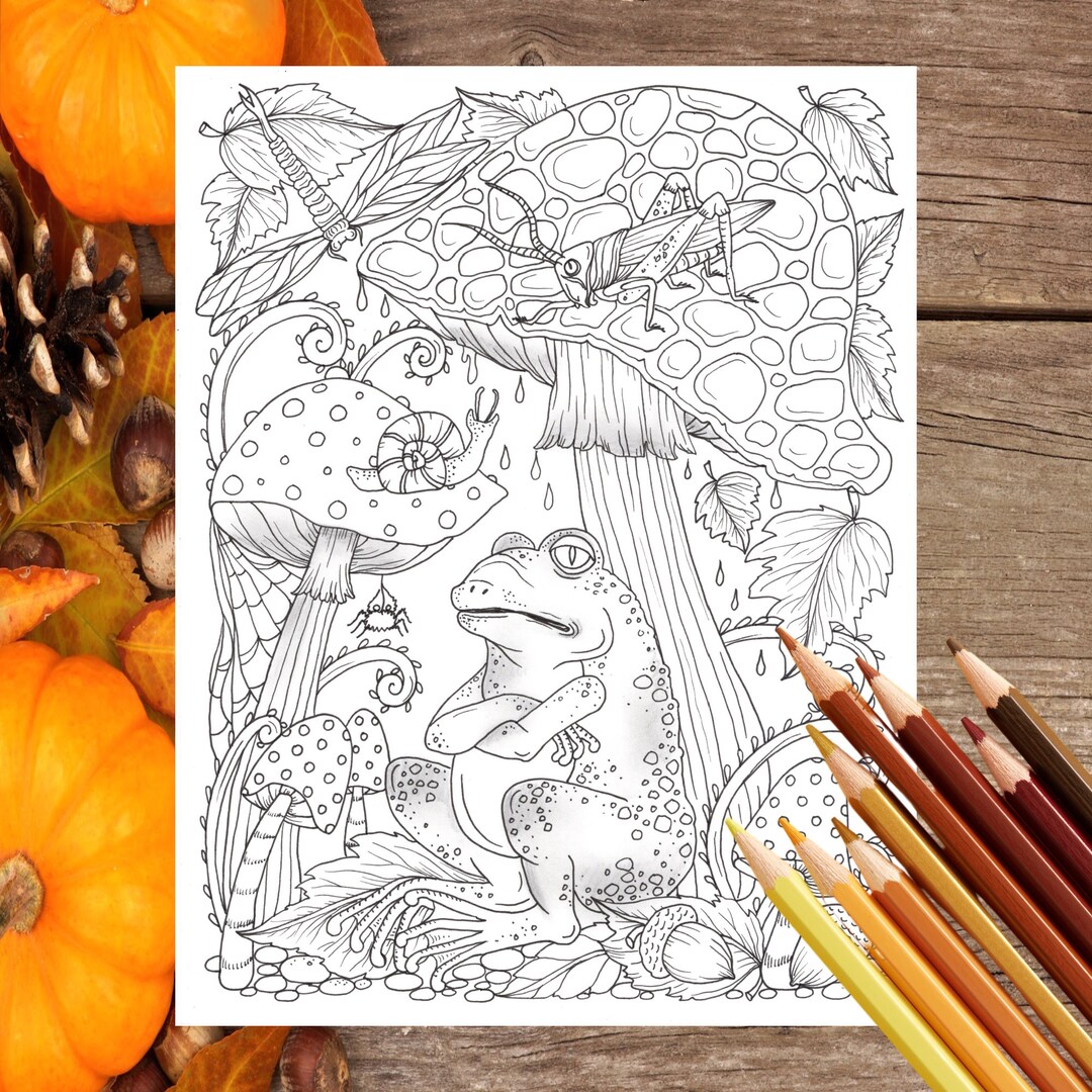 Fall Frog and Friends Coloring Page, Pdf, Digital, Fun Fall Coloring ...