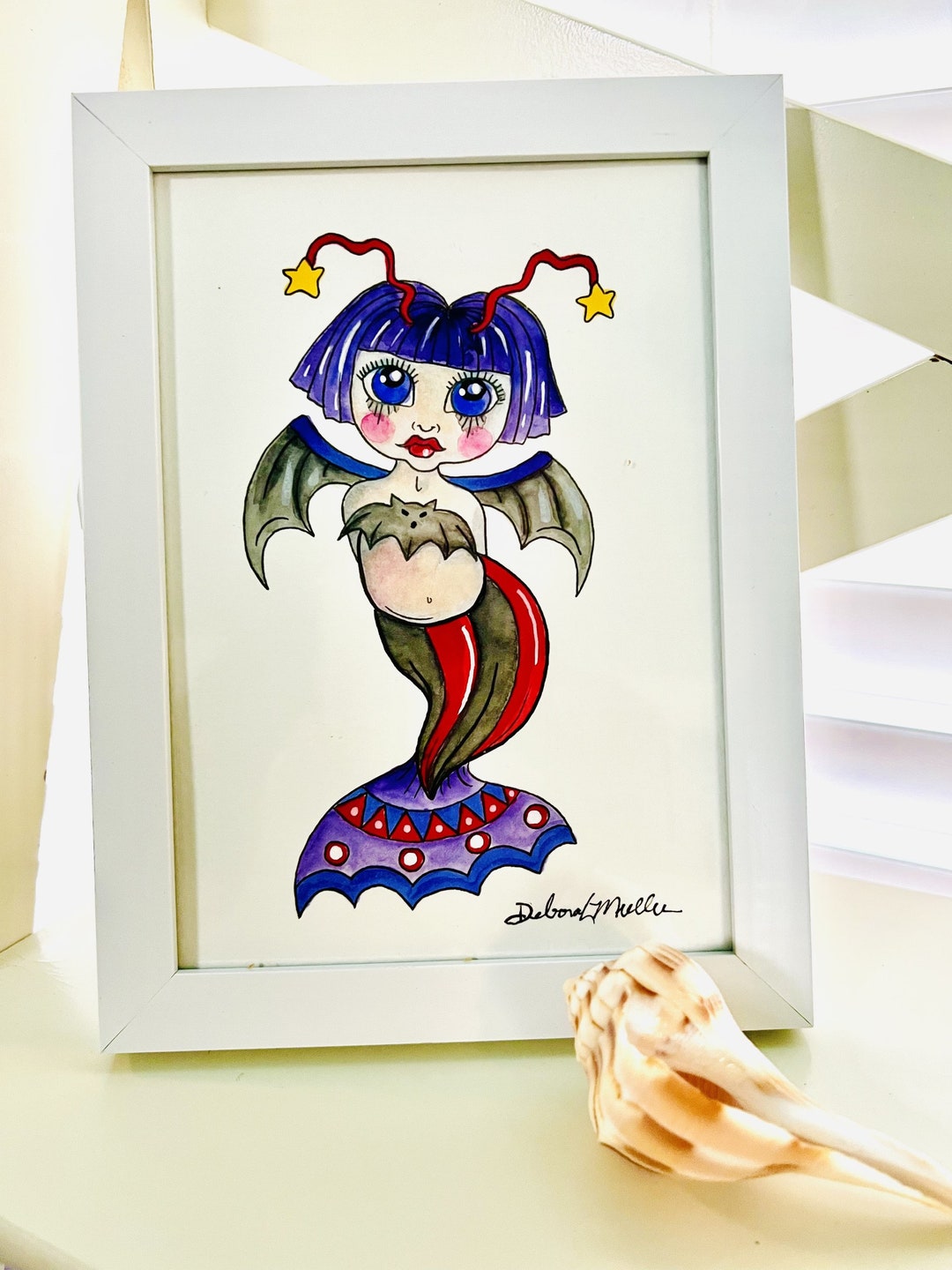 Original Watercolor, Framed Art. 5 X7, Signed, NOT a Print. Batty Girl ...