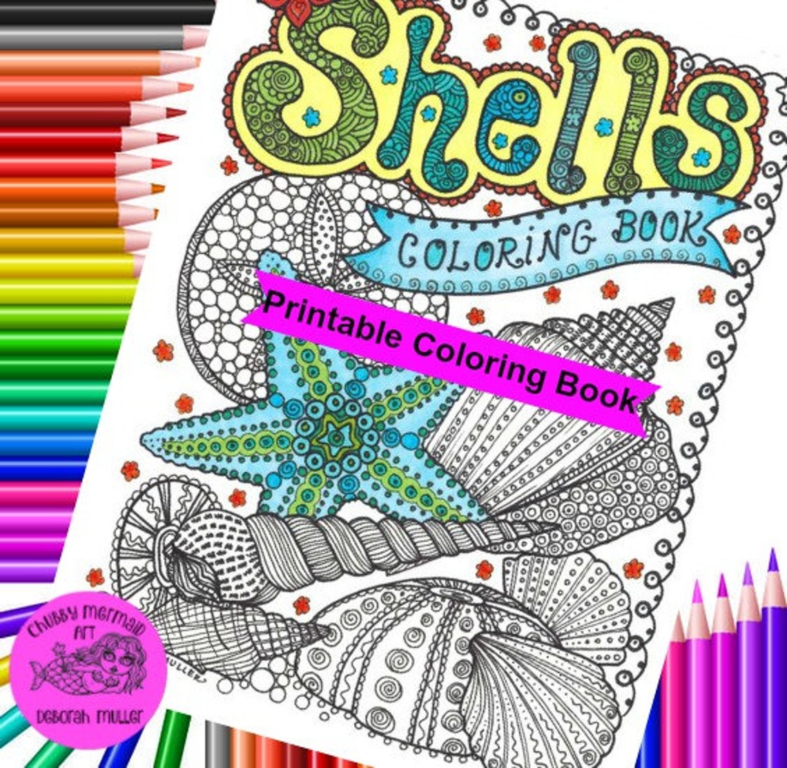 Shells Digital Coloring Book, Adult Coloring Fun. Summer Fun With ...