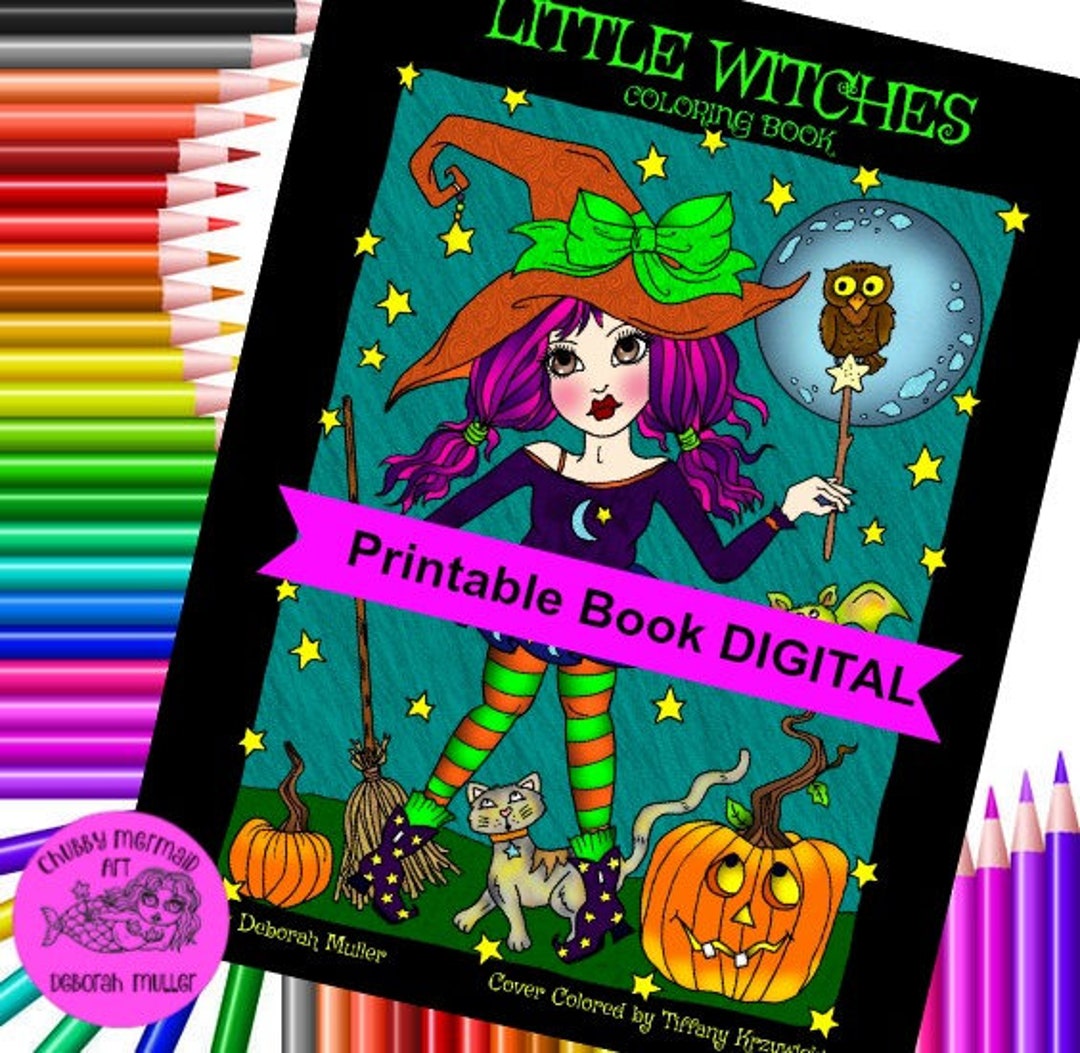 Little Witches Digital Coloring Book. Print and Color! Cute and ...