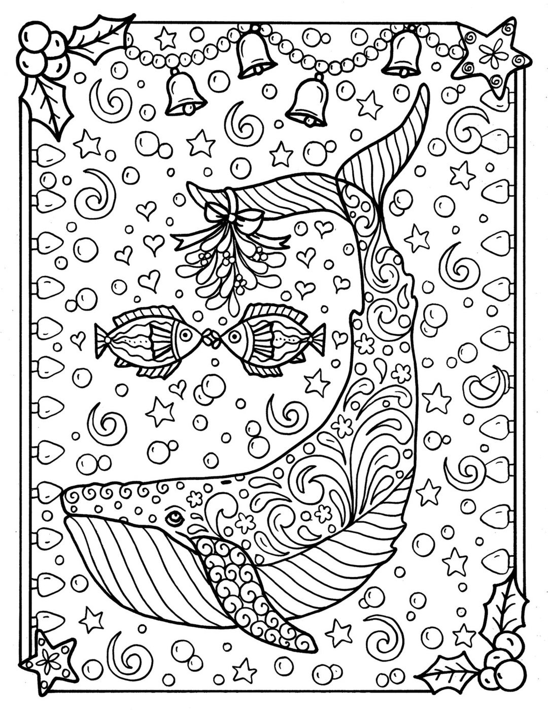 Whale Christmas Coloring Page Adult Coloring Sea Life Beach Coloring ...