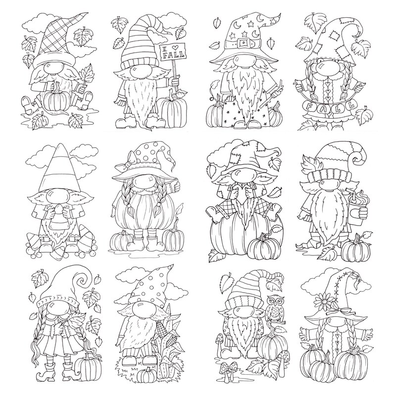 FALL GNOMES 23 Pages. PDF Coloring Pages. Fun Coloring. Fall, Autumn ...