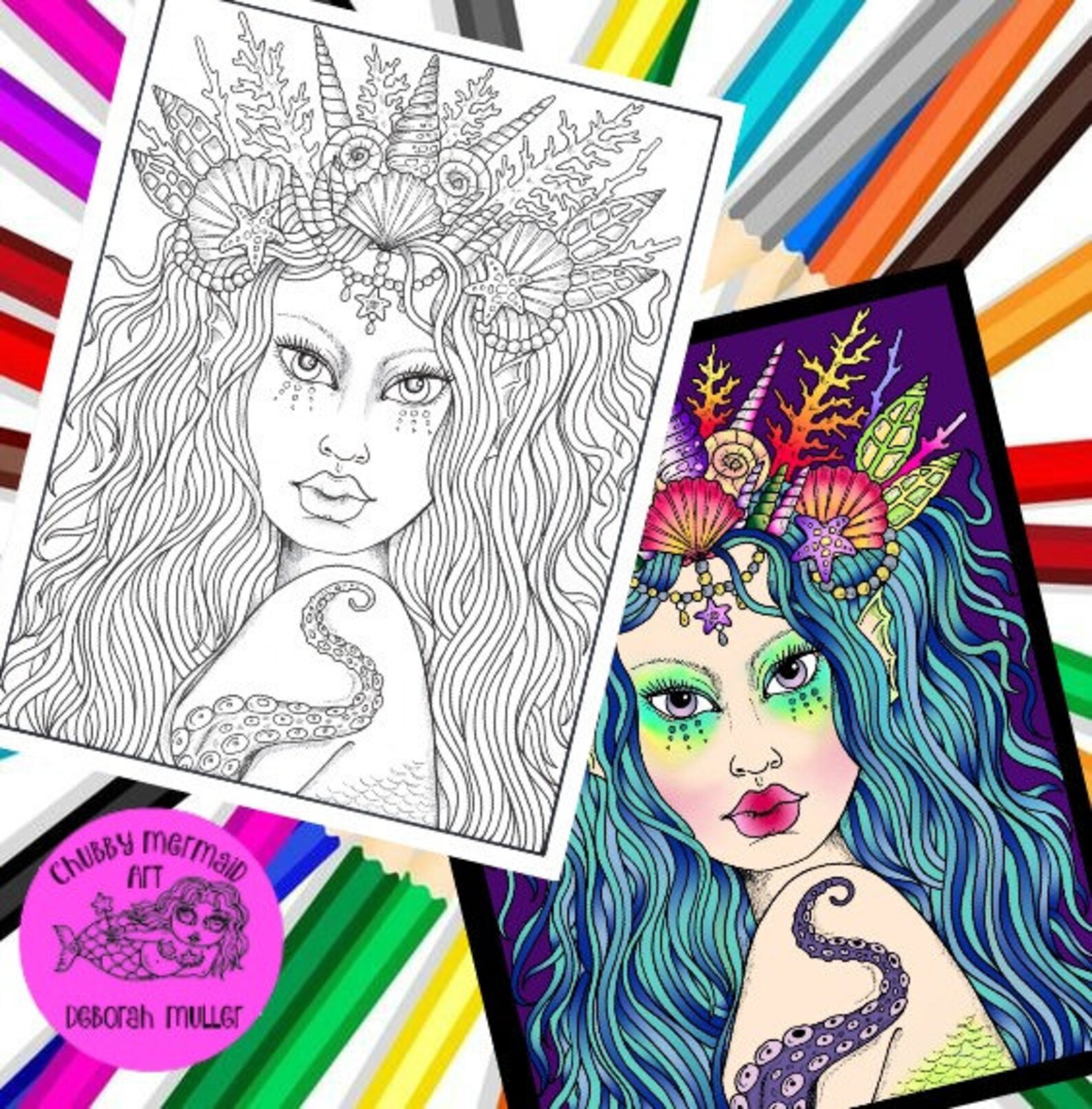 Mermaid Instant Download Digital Coloring Page Mermaids - Etsy
