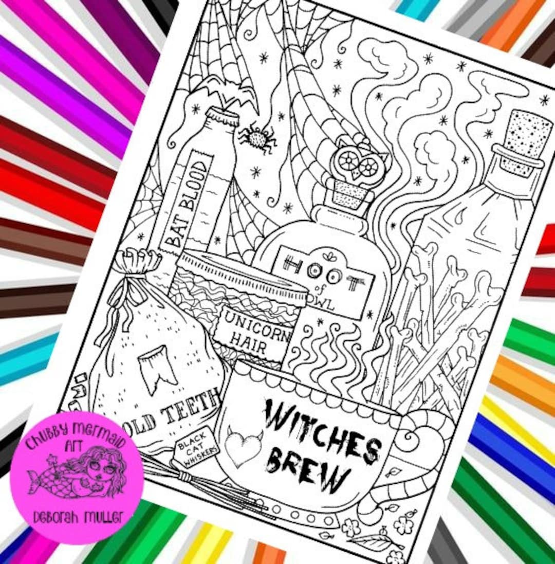Witchy Brew Coloring Page PDF. Halloween Coloring. Fun Coloring Pages ...