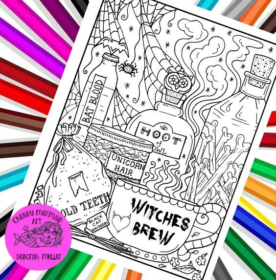 Witchy Brew Coloring Page PDF. Halloween Coloring. Fun Coloring Pages ...
