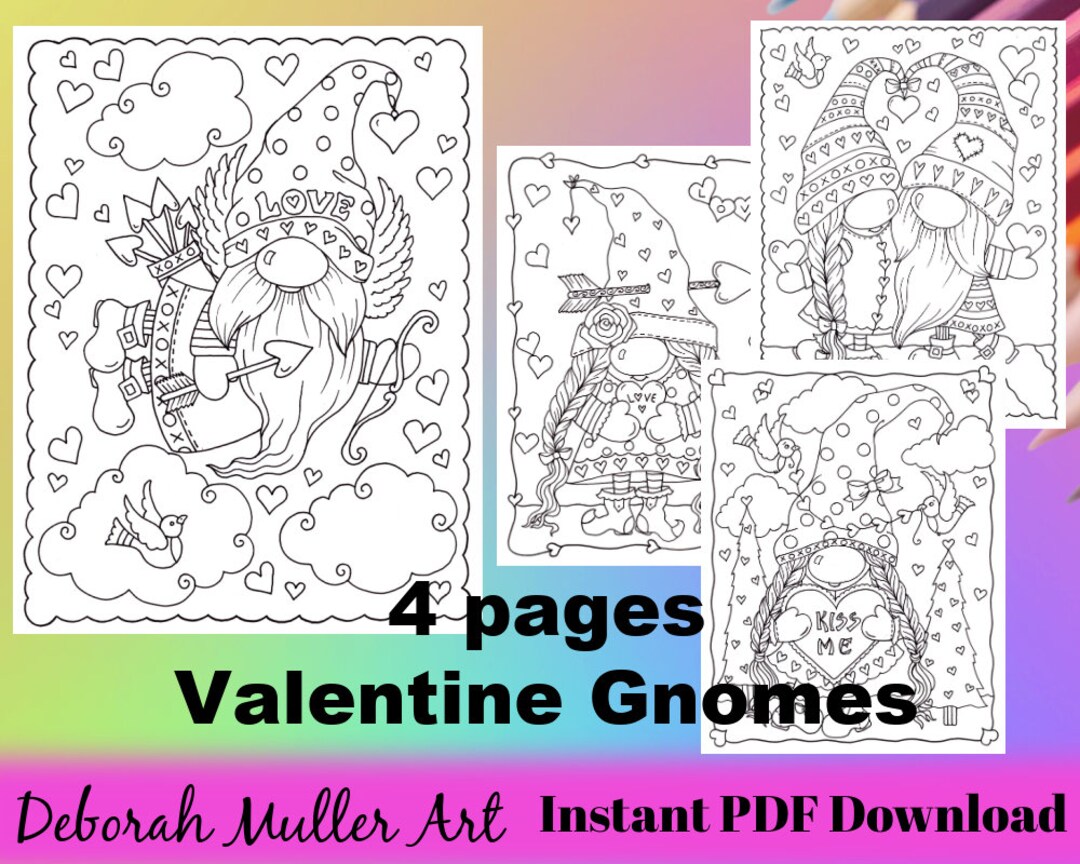 Valentine Gnomes Coloring Pages. 4 JPG Downloadable Coloring Pages ...