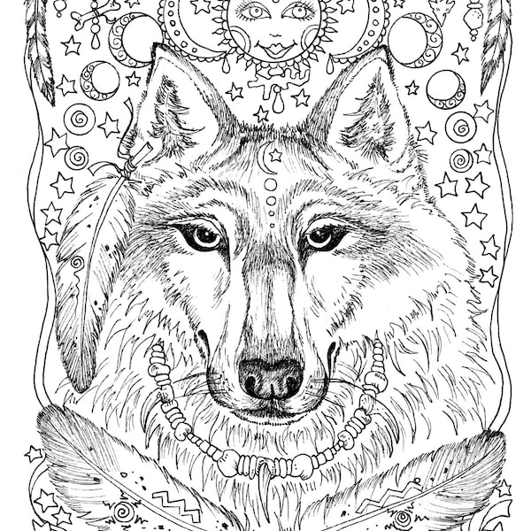 Printable Wolf Coloring Pages - Etsy