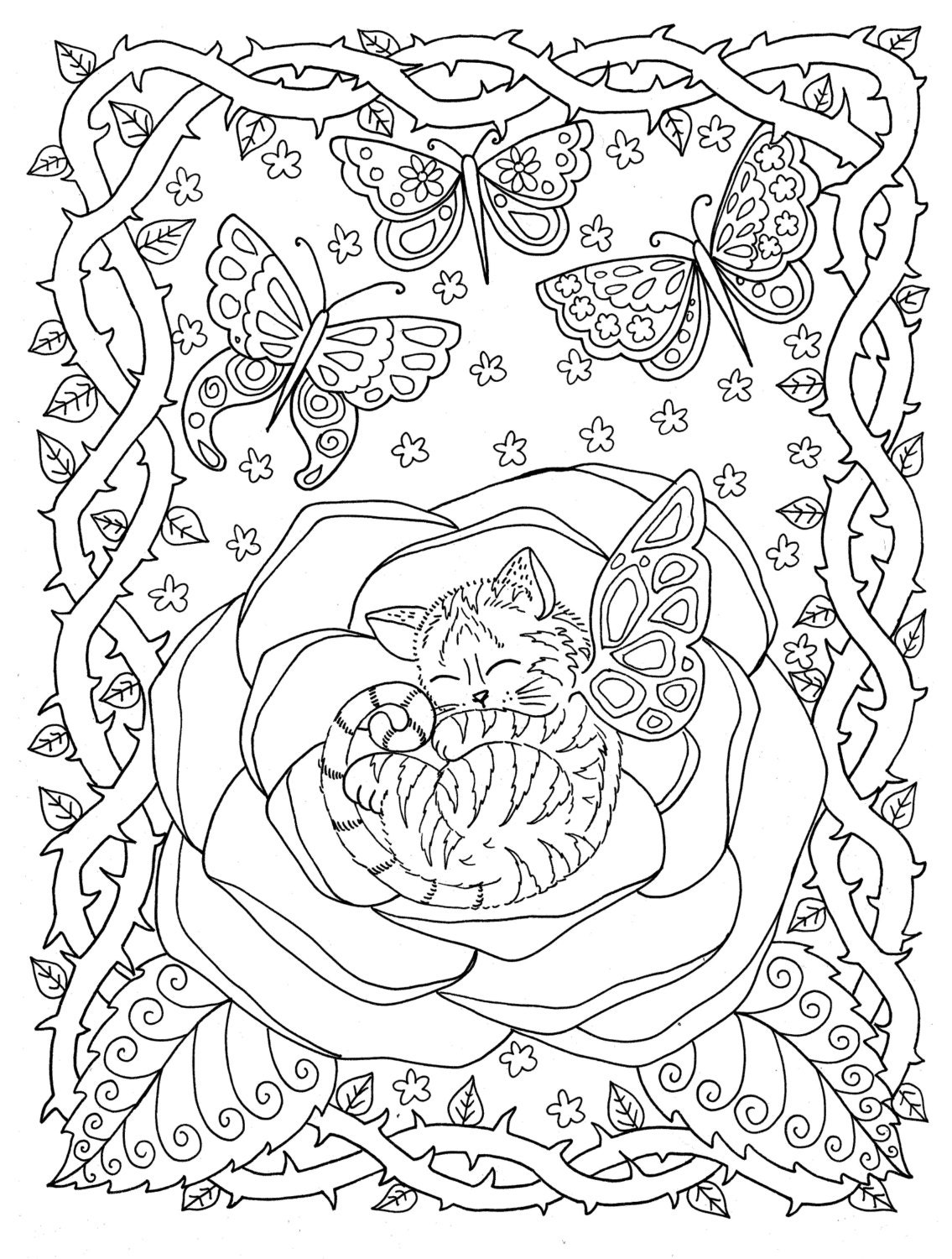 Instant Download Coloring Page Kitten in Rose From the Fantasy Cats ...