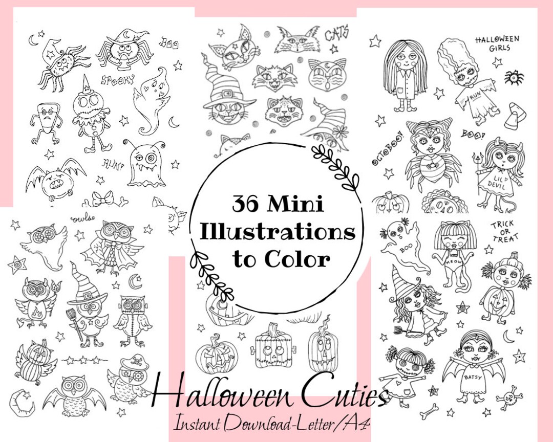 Halloween Mini Illustrations to Color. 36 Tiny Halloween Cute Images, 6 ...