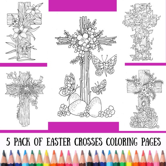 Easter Crosses Instant download. Easter/spring coloring pages. | Etsy