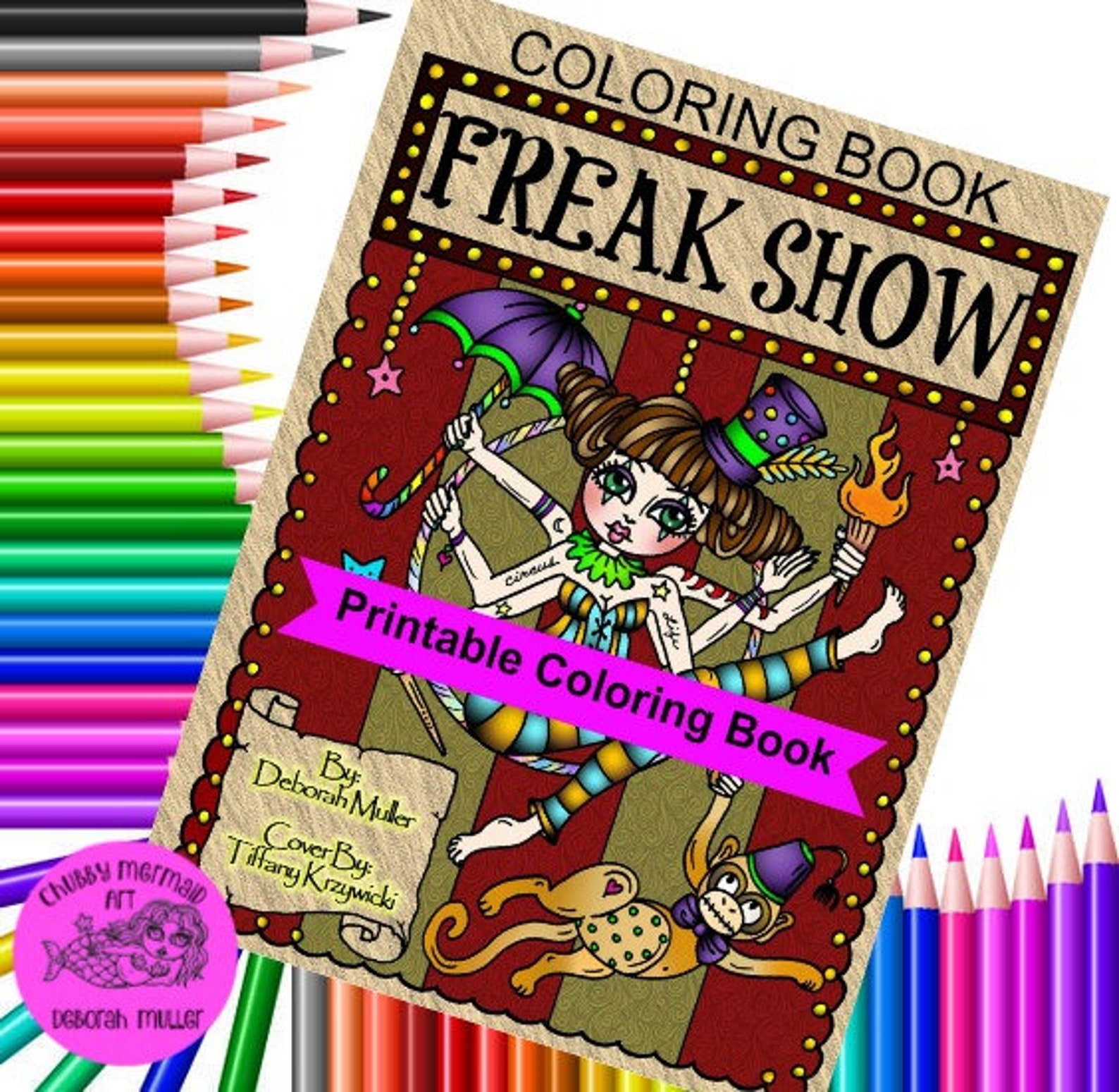 Freak Show Digital Coloring Book, Printable, Digi File, Jpg, Circus ...